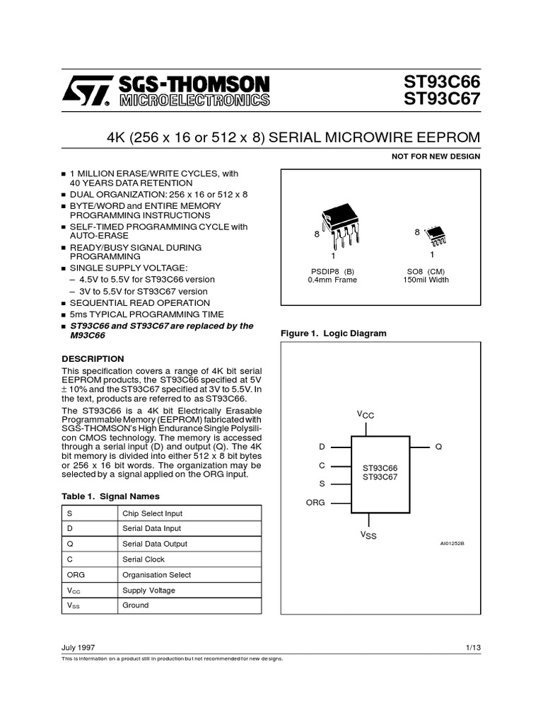93C66 microwire eeprom | Instruction Set | Cmos