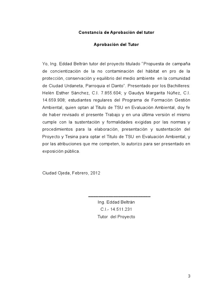 Constancia de Aprobación del Tutor | PDF | Amor | Religión y creencia