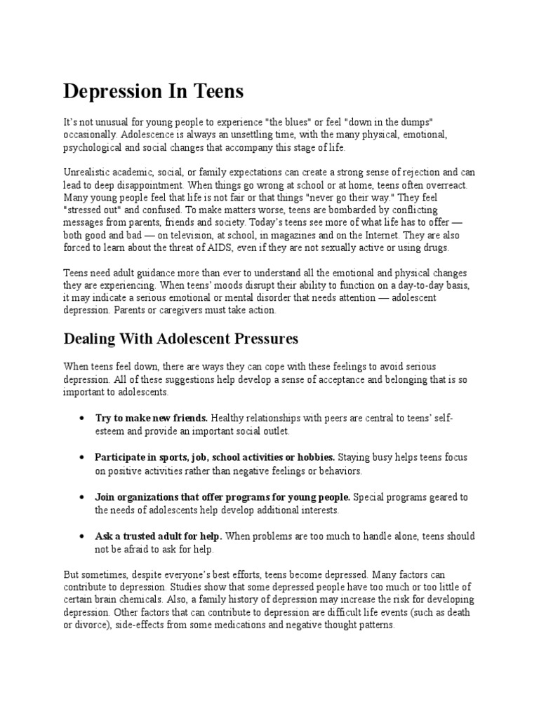 Depression in Teens | PDF | Adolescence | Major Depressive Disorder