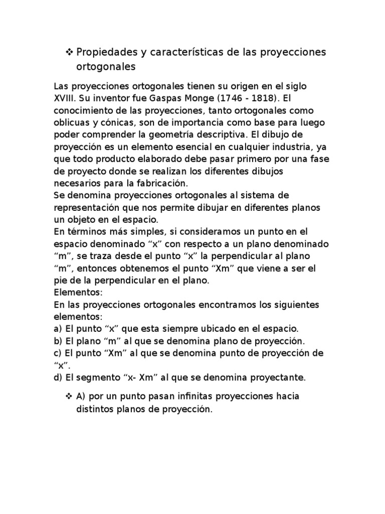 Propiedades Y Características De Las Proyecciones Ortogonales Pdf