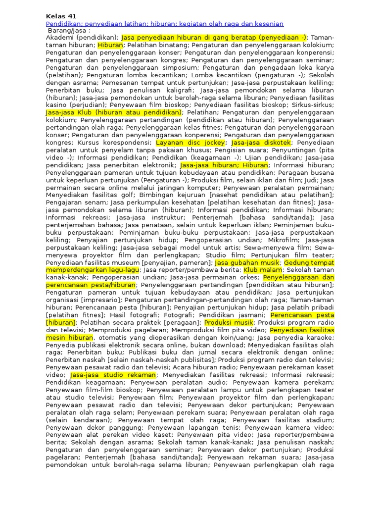 Klasifikasi Merek Kelas 41 | PDF