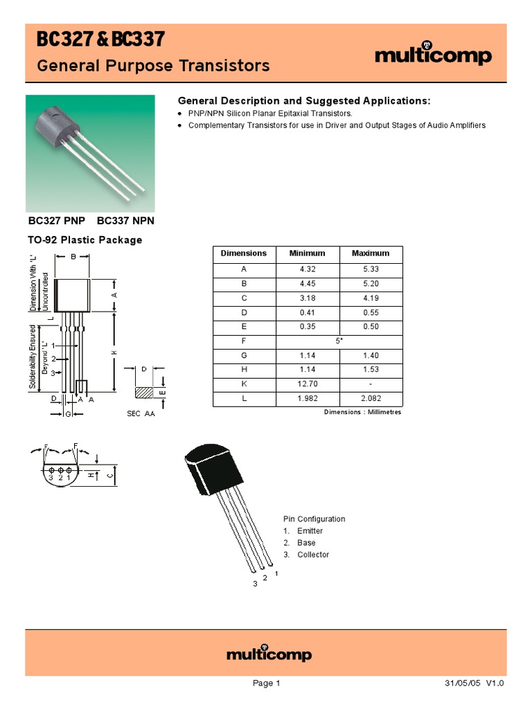 BC327 & BC337: General Purpose Transistors | PDF | Bipolar Junction ...