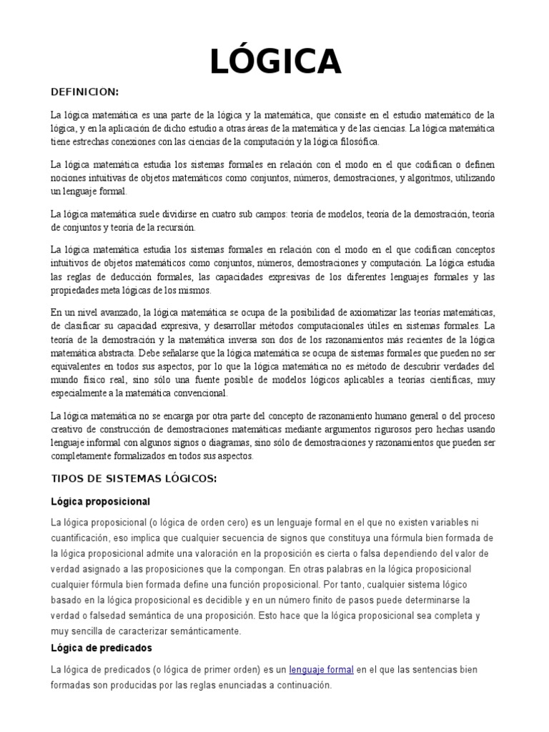 DEFINICIÓN de Logica | Lógica matemática | Lógica de primer orden
