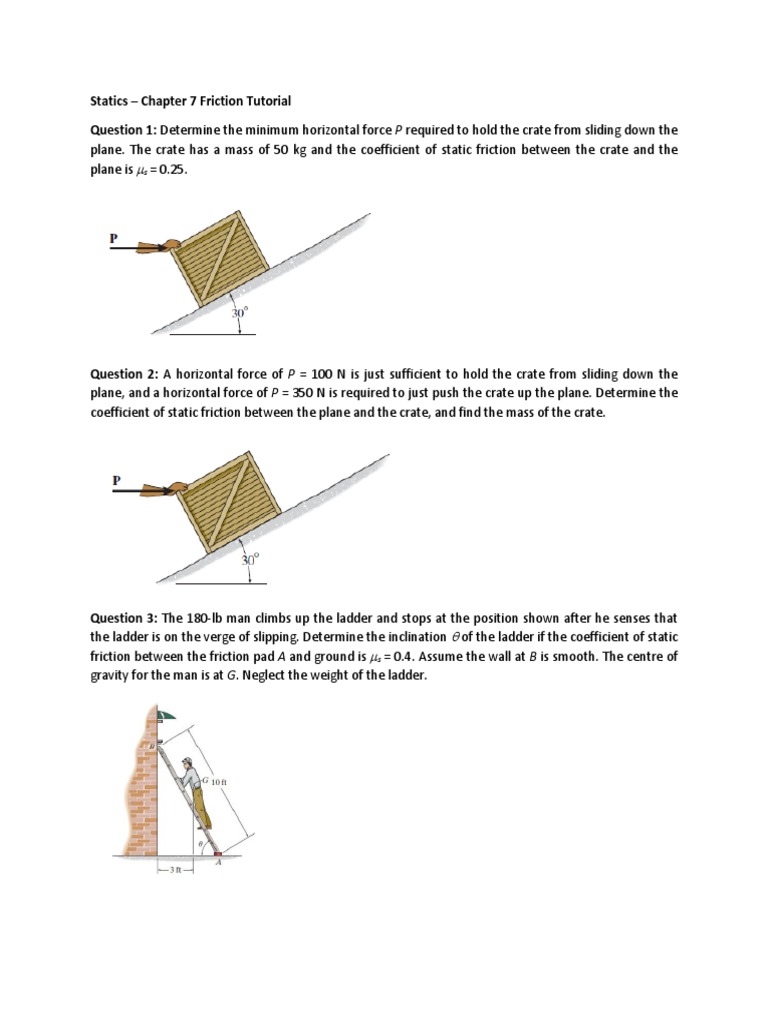 Statics Chapter 8 Tutorial 13th October 2015 | PDF | Friction | Force