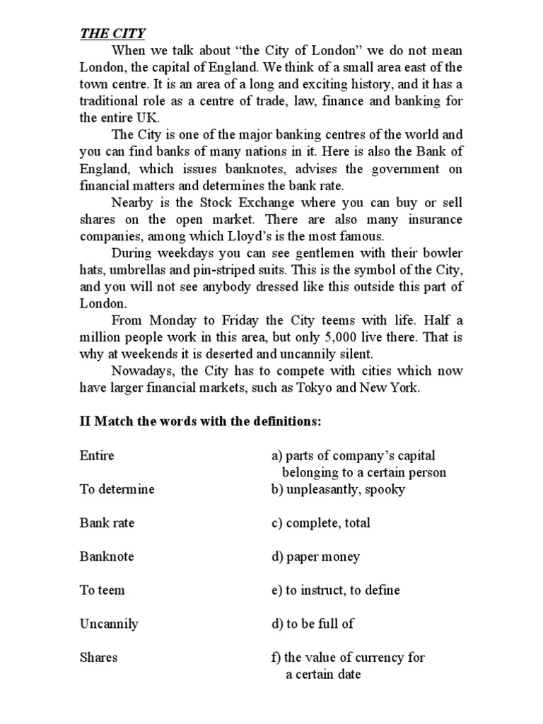 The City: II Match The Words With The Definitions | PDF