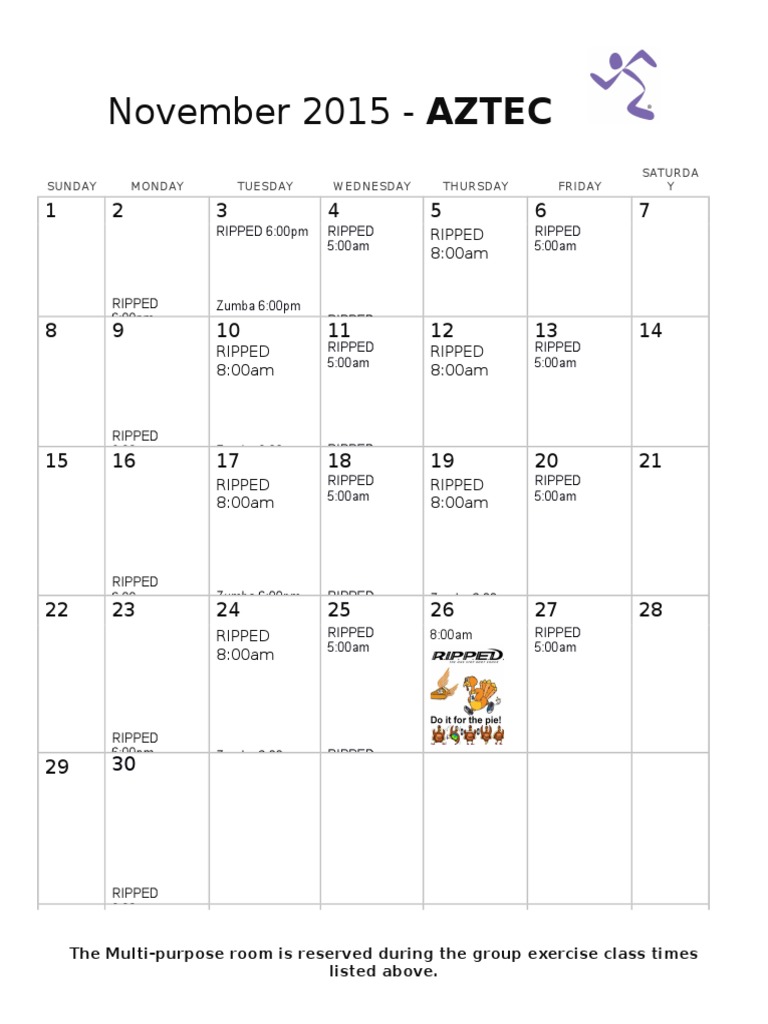 November 2015 AZTEC Fitness Schedule | PDF | Cooking, Food & Wine ...