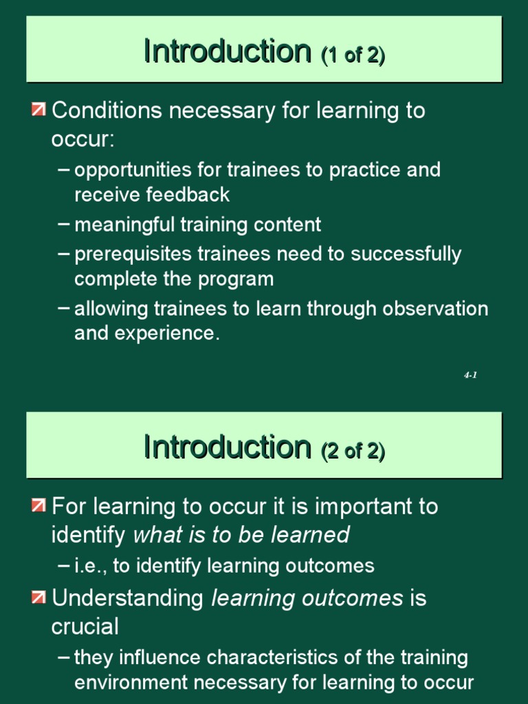 Conditions Necessary For Learning To Occur:: (1 of 2) (1 of 2 ...