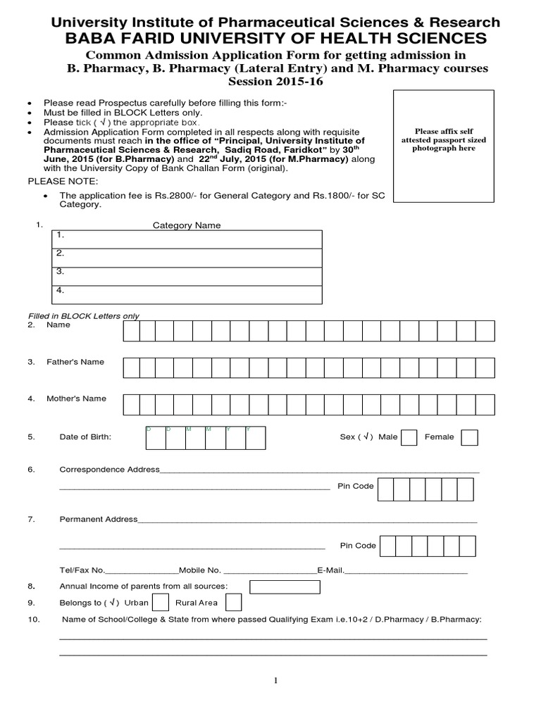 Admission-Form Pharmacy Courses 2015-16 | PDF | Pharmacy | Legal Guardian