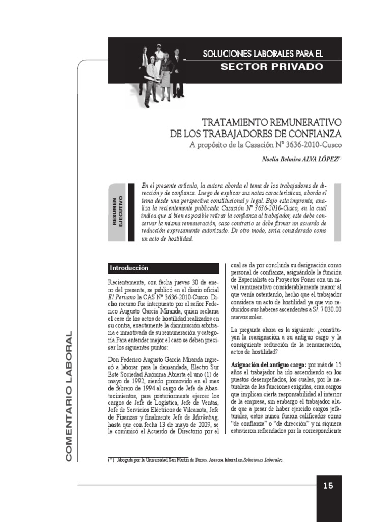 Tratamiento Remunerativo de Los Trabajadores de Confianza | PDF | Derecho laboral | Salario