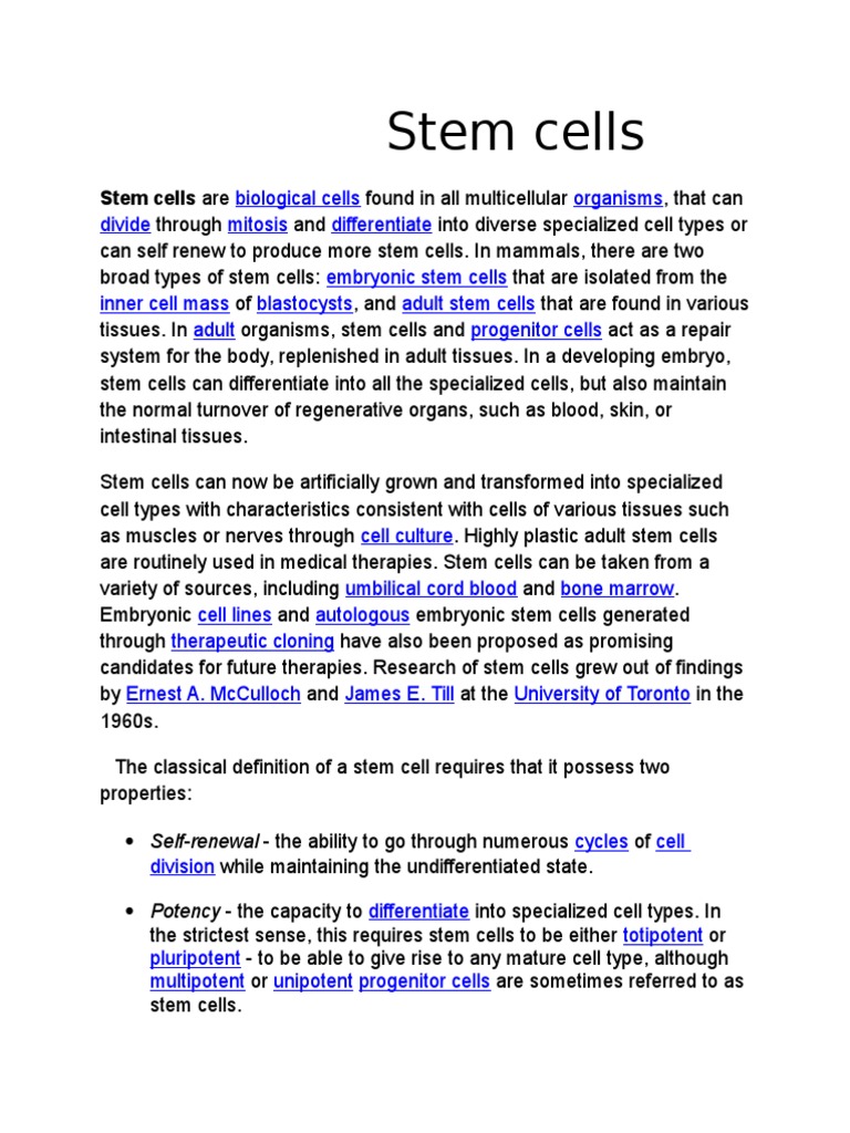 Stem Cells | PDF | Embryonic Stem Cell | Stem Cell