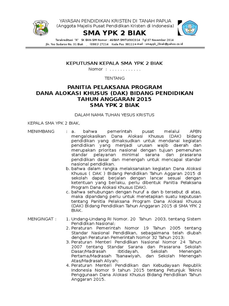 Contoh SK Panitia Dak Sma | PDF