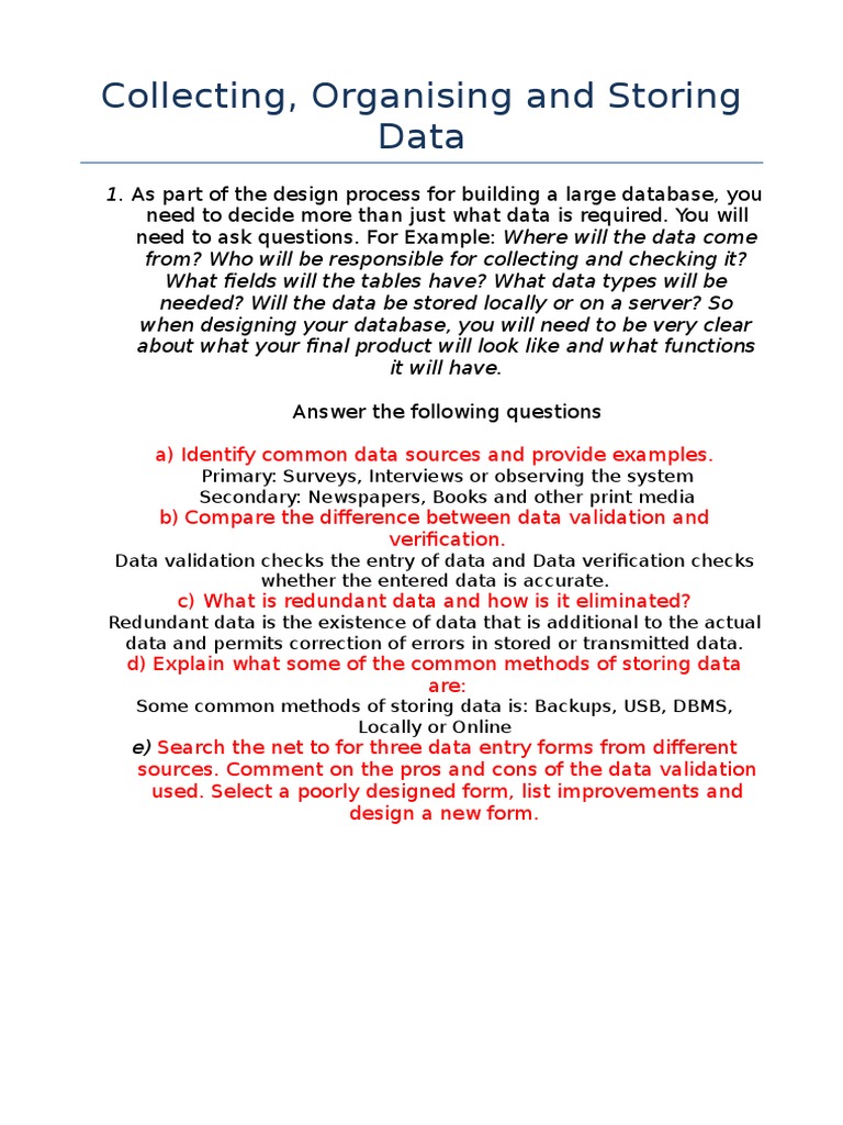 Collecting, Organising and Storing Data | PDF | Computers