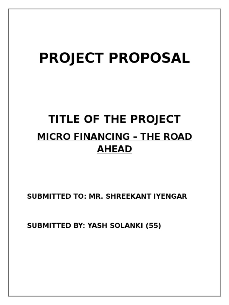 PROJECT PROPOSAL (Micro Finance) - Yash Solanki | PDF | Microfinance ...