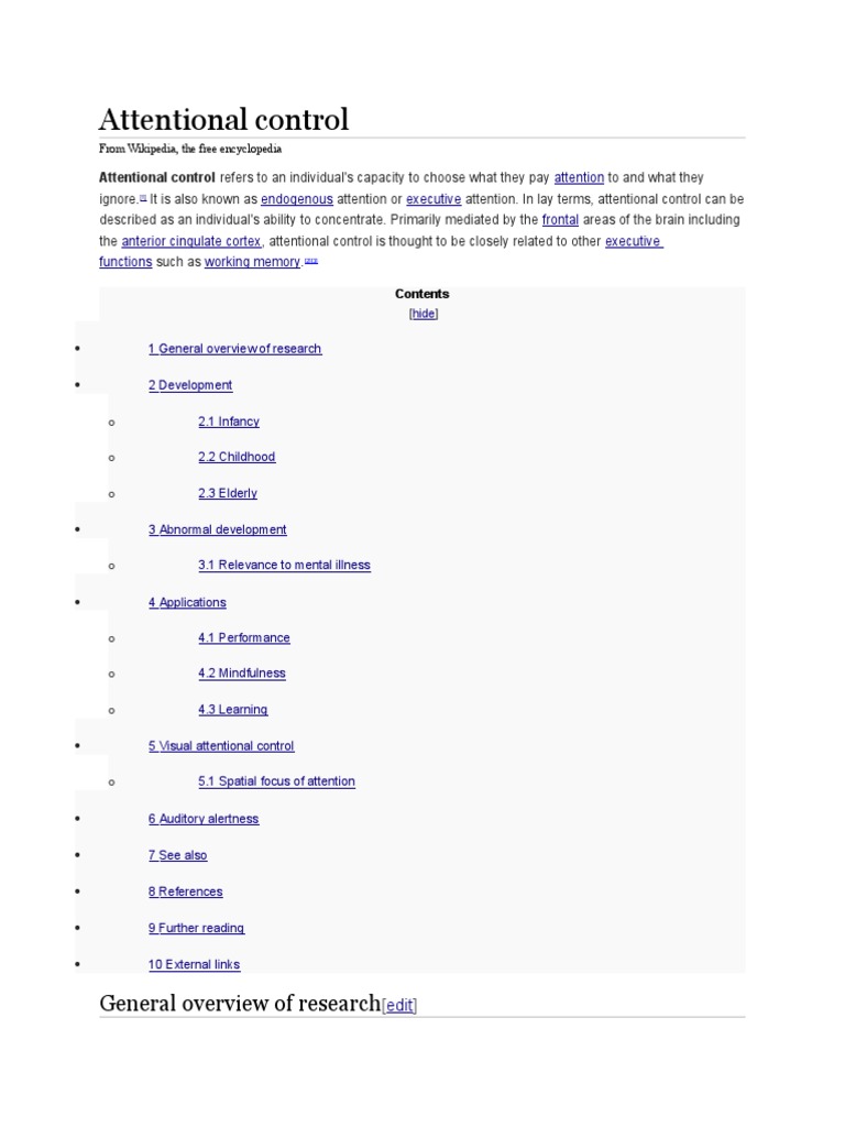 Attentional Control: General Overview of Research | PDF | Attention ...