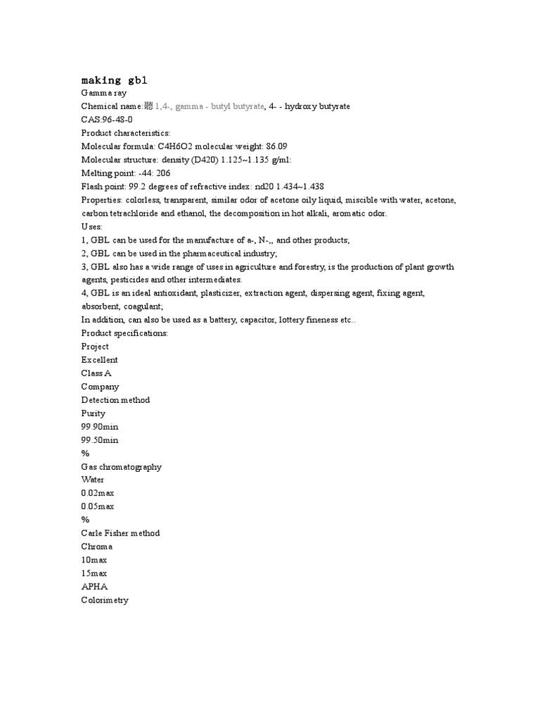 GBL Production and Properties Guide | PDF