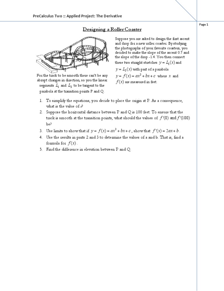 Designing a Parabolic Roller Coaster | PDF