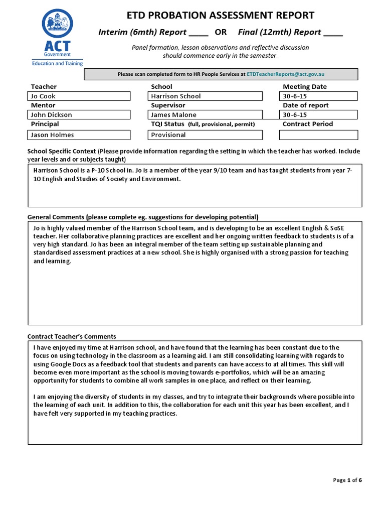 Probation Report 2015 s1 | PDF | Educational Technology | Teachers