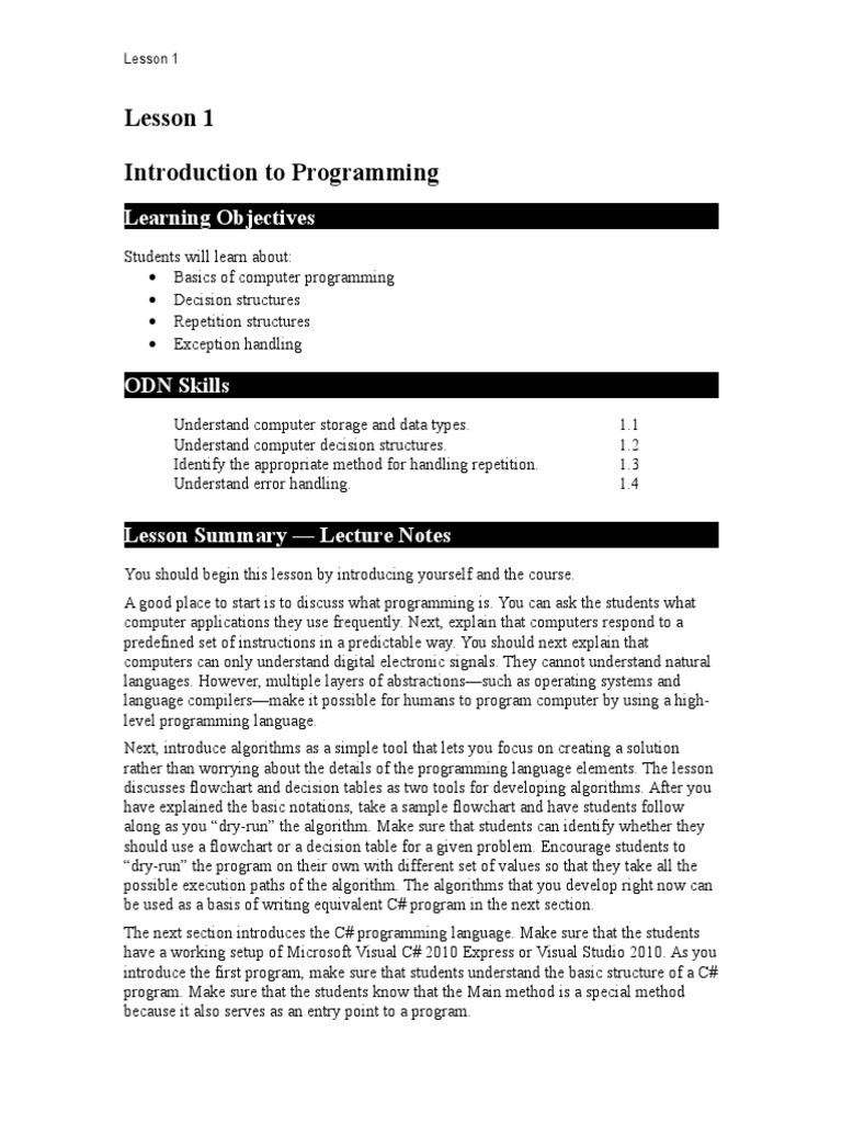 98-361 Lesson01 Guide | PDF | Control Flow | C Sharp (Programming Language)