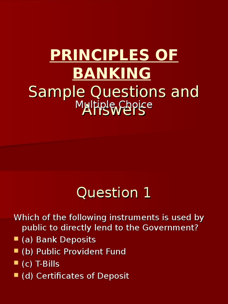 Principles of Banking: Sample Questions and Multiple Choice Answers on ...