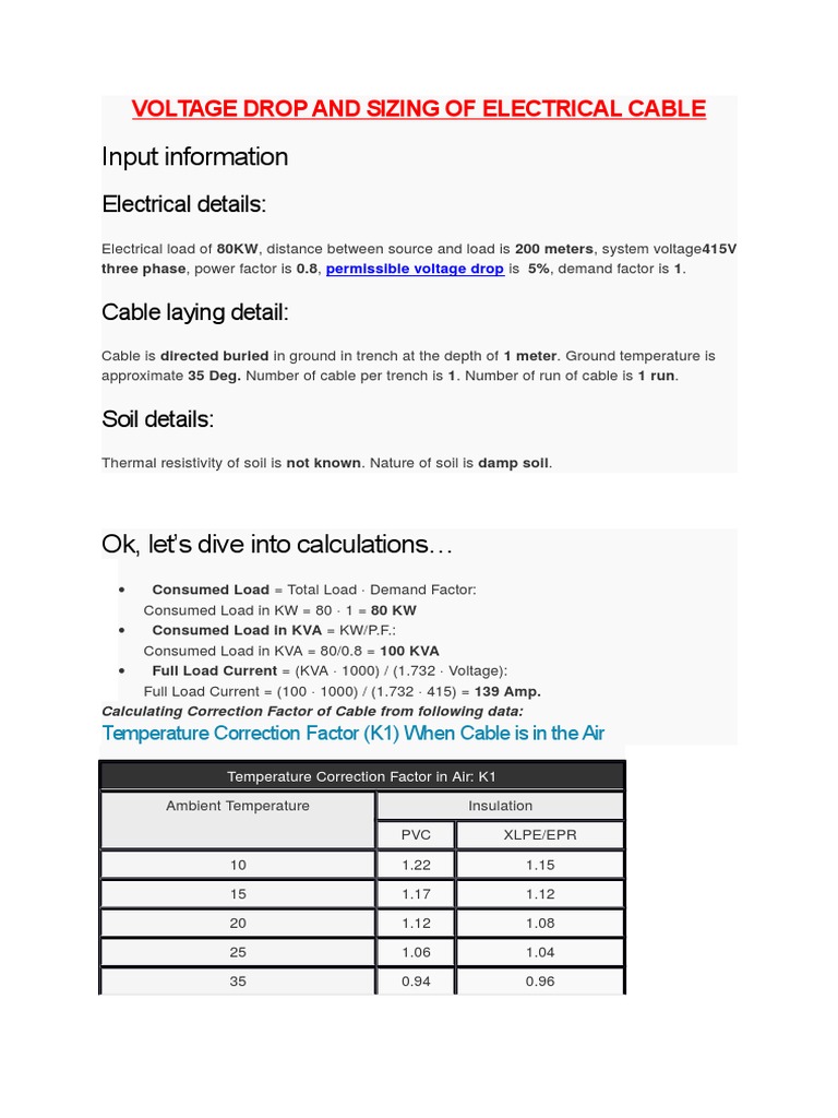 Voltage Drop and Sizing of Electrical Cable | PDF | Electrical Wiring ...