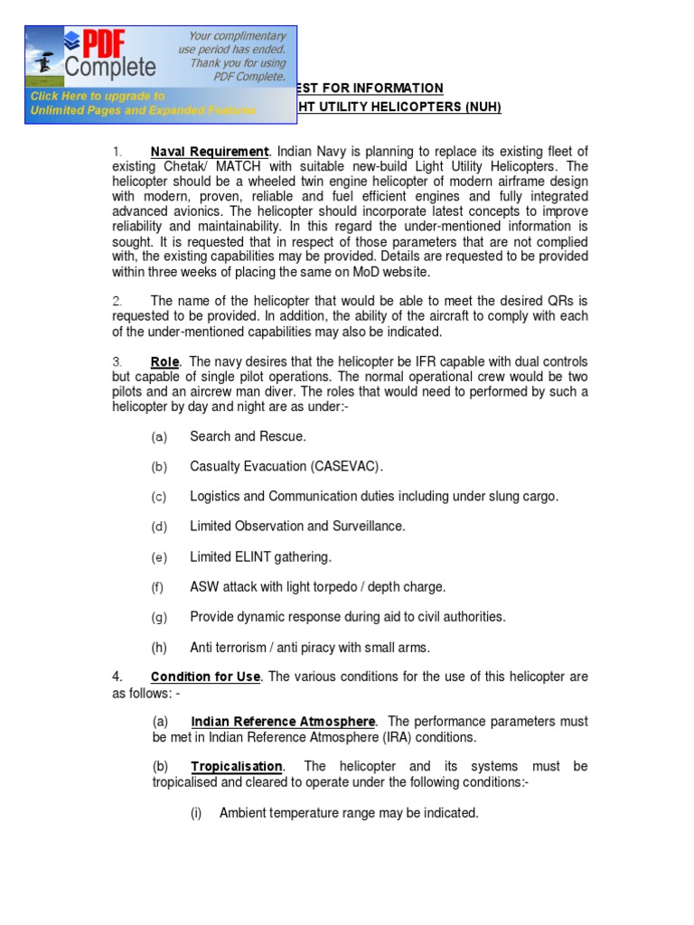Rfi Naval Light Utility Helicopters | PDF | Cockpit | Helicopter