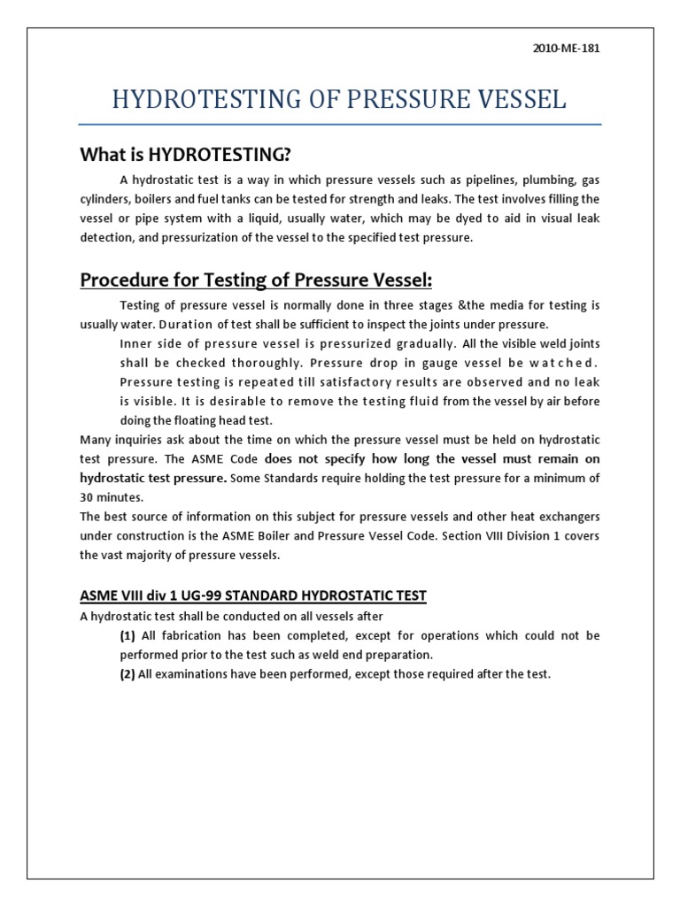 Hydrotesting of Shell | PDF | Gases | Mechanical Engineering