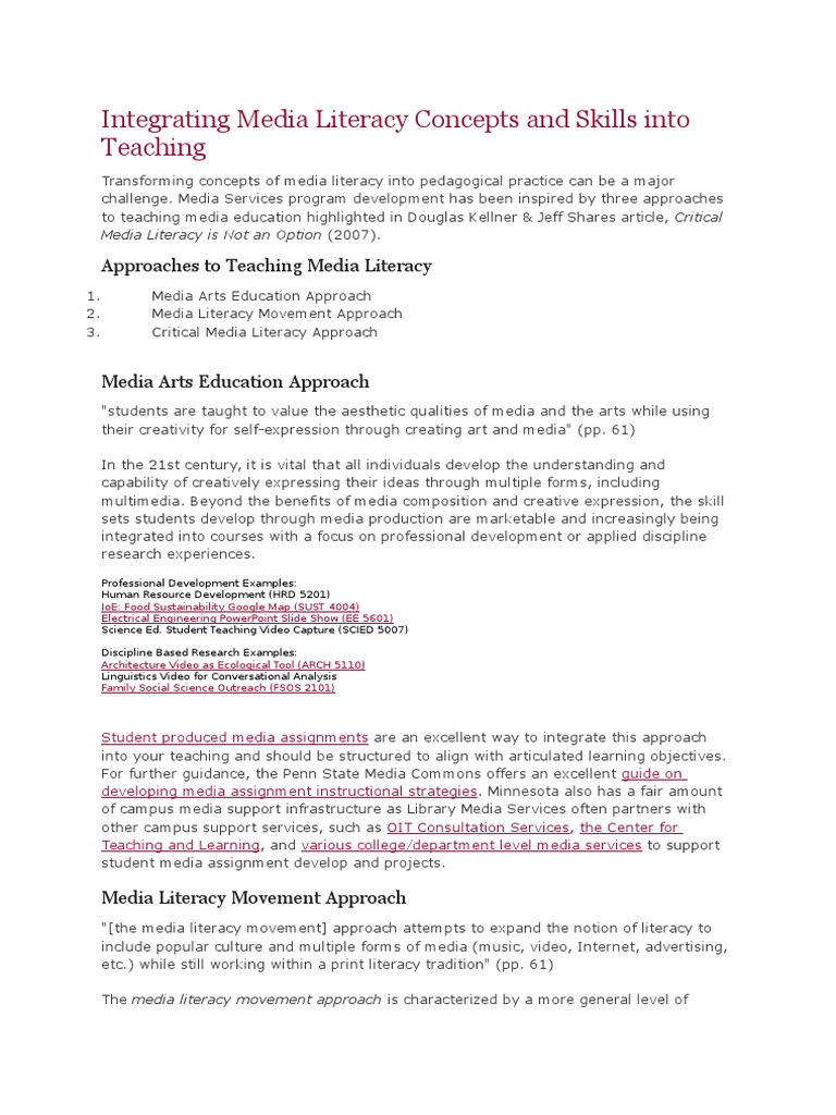 Integrating Media Literacy Concepts and Skills Into Teaching | PDF ...