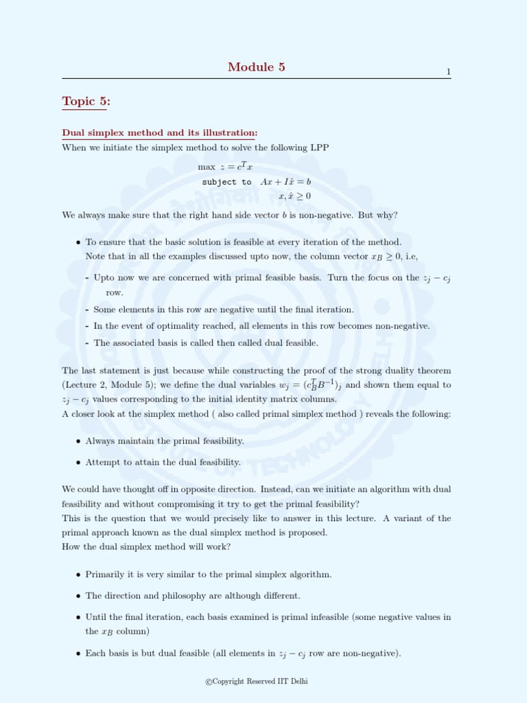 Dual Simplex Method and Its Illustration | PDF | Algorithms And Data Structures | Mathematical ...