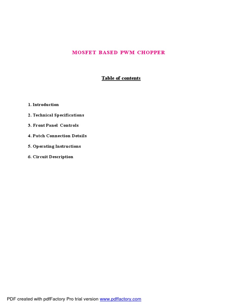 Mosfet Based Chopper | PDF | Power Supply | Mosfet