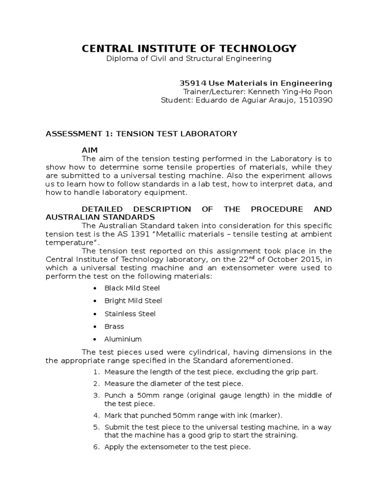 Tensile Test Australian Standard | PDF | Ultimate Tensile Strength ...