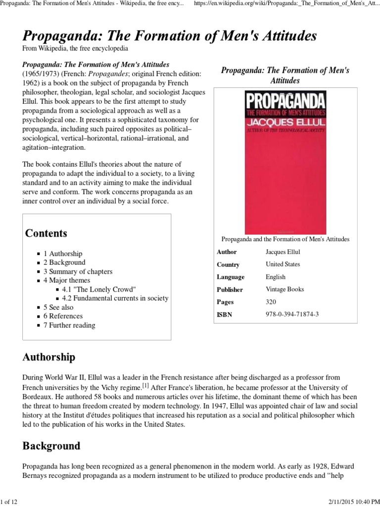 Propaganda - The Formation of Men's Attitudes - Wikipedia, The Free ...