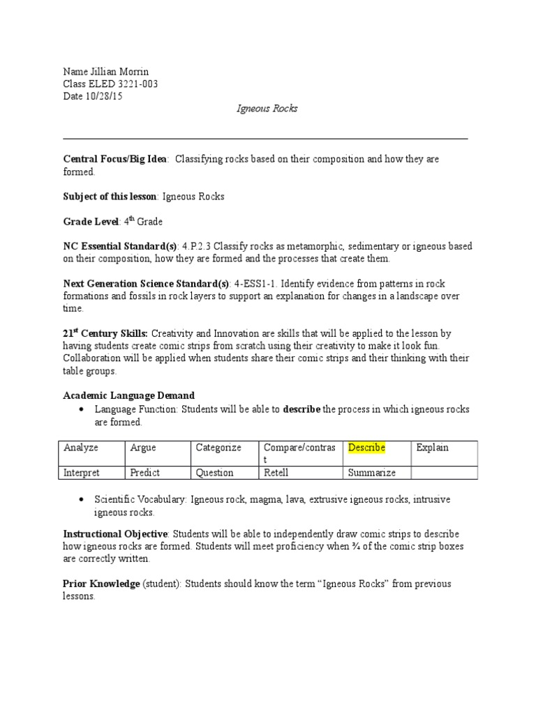 4th Grade Igneous Rocks Lesson Plan | PDF | Rock (Geology) | Igneous Rock
