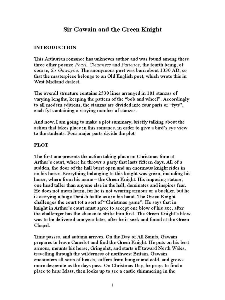 Sir Gawain and the Green Knight Summary | PDF | Green Knight | Middle ...