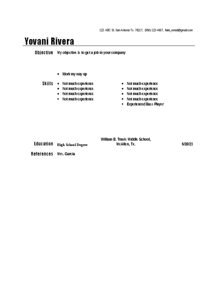 Entry-Level Resume of Yovani Rivera | PDF