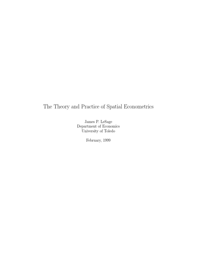 Spatial Econometrics James P Lesage Pdf Econometrics Spatial