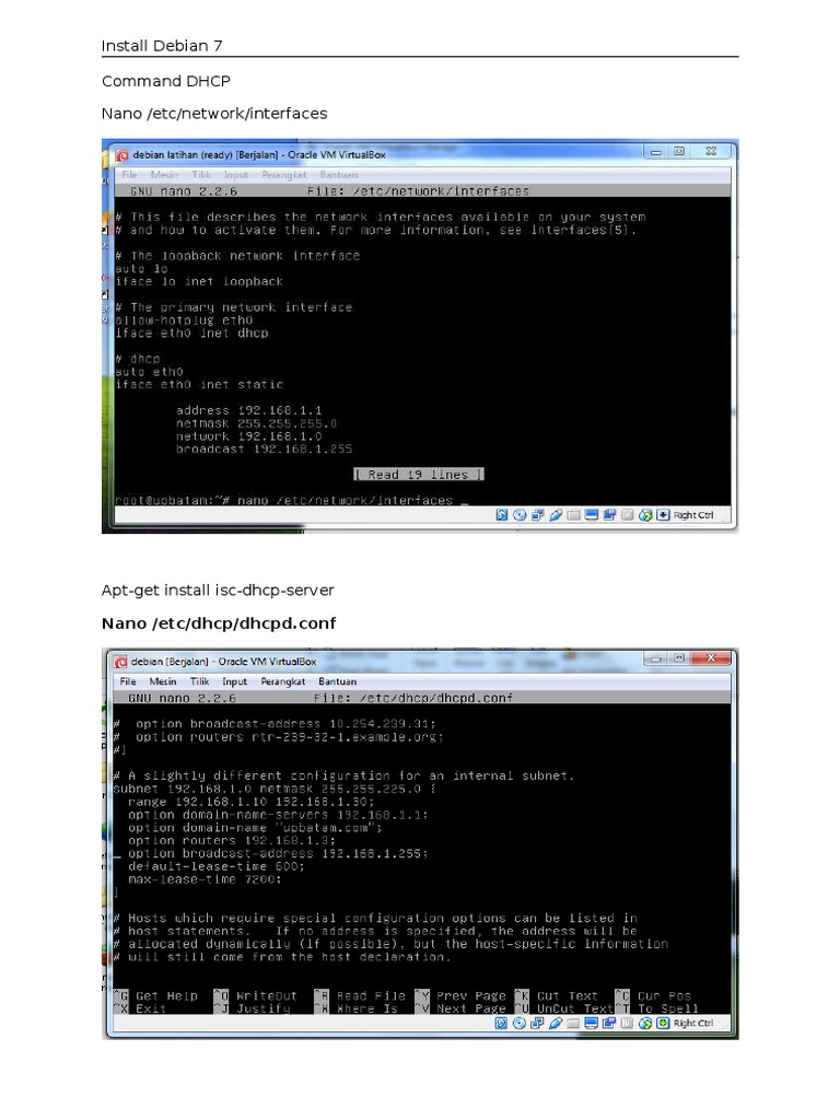 Install Debian 7 Command DHCP Nano /etc/network/interfaces | PDF ...