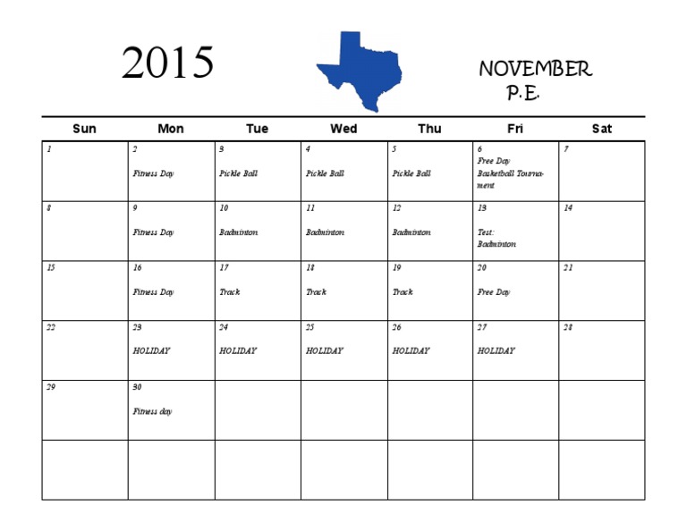 November P.E. Activity Schedule | PDF
