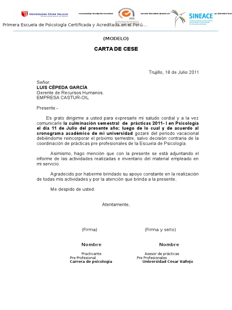 Modelo de Carta de Cese | PDF