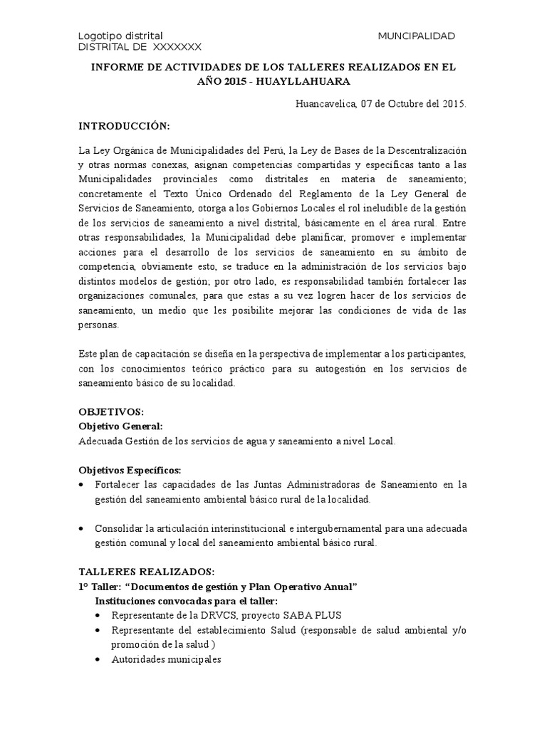 Modelo de INFORME de TALLERES y Capacitaciones[1]