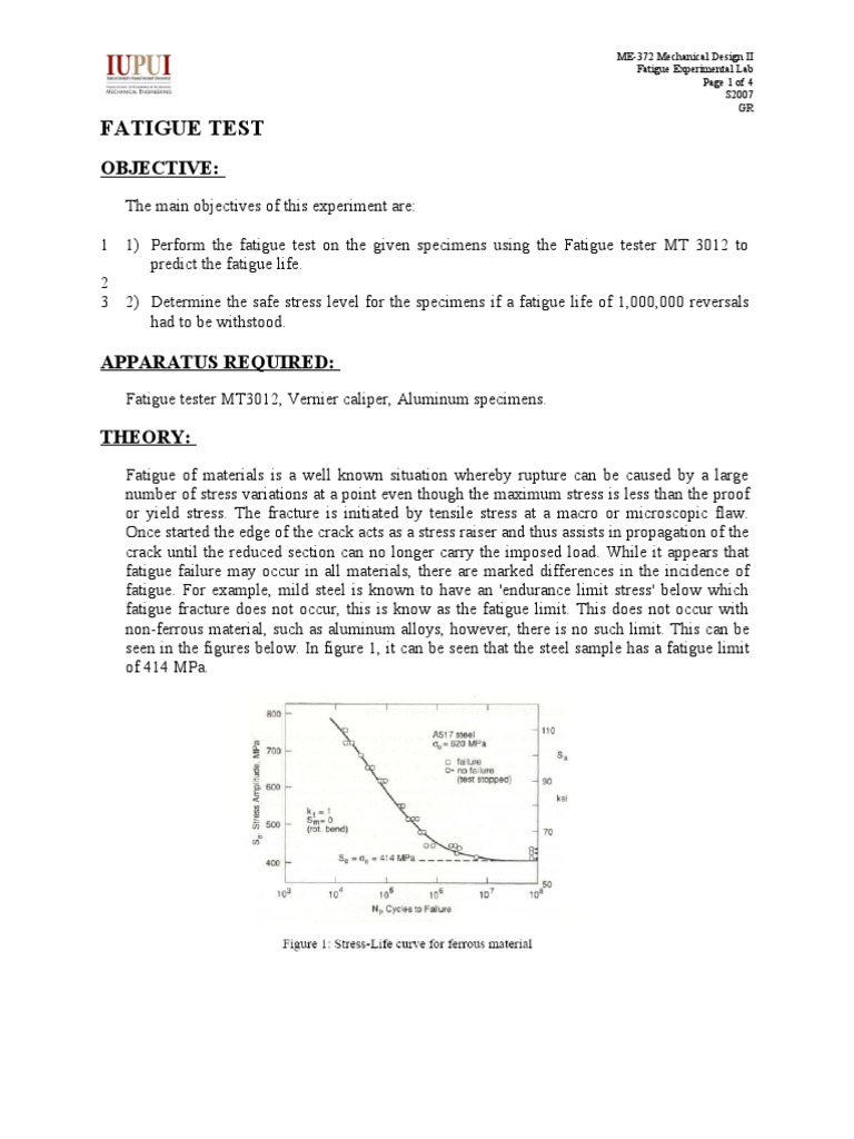 Fatigue Test: Objective | PDF | Fatigue (Material) | Fracture