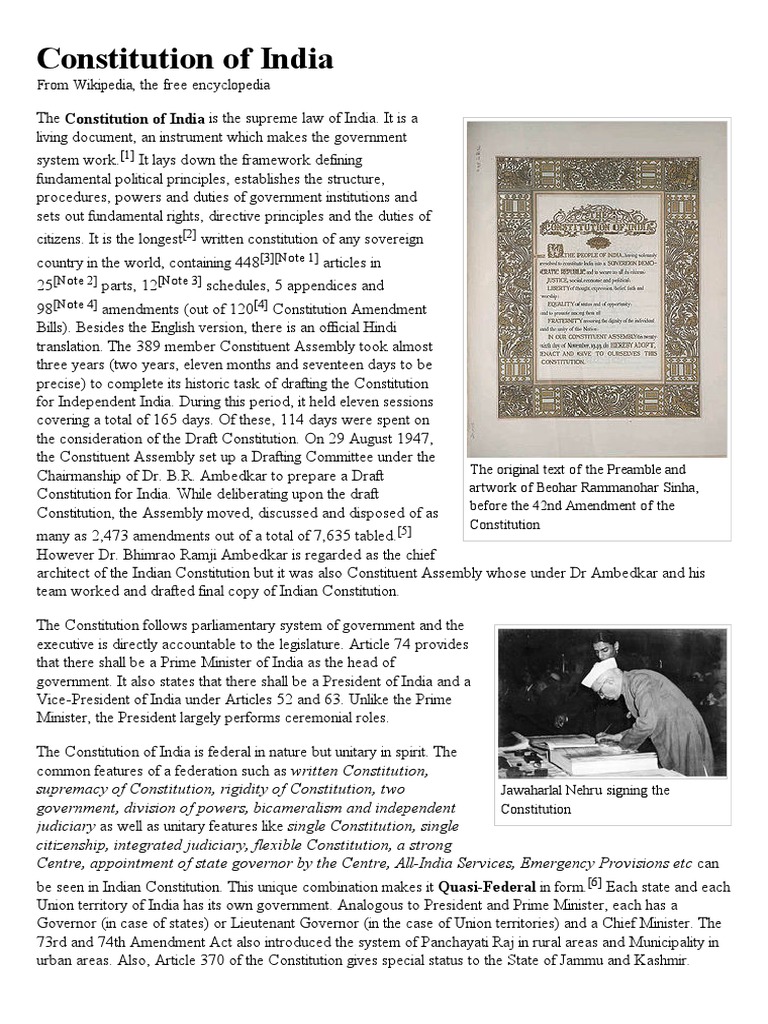 Overview of the Indian Constitution | PDF | United States Constitution ...