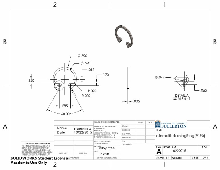 Internal Retaining Ring Drawing | PDF | Technology & Engineering