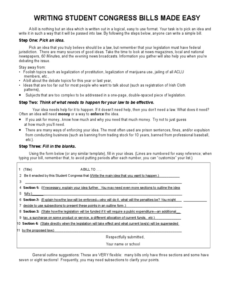 Writing Bills | United States Congress | United States Government