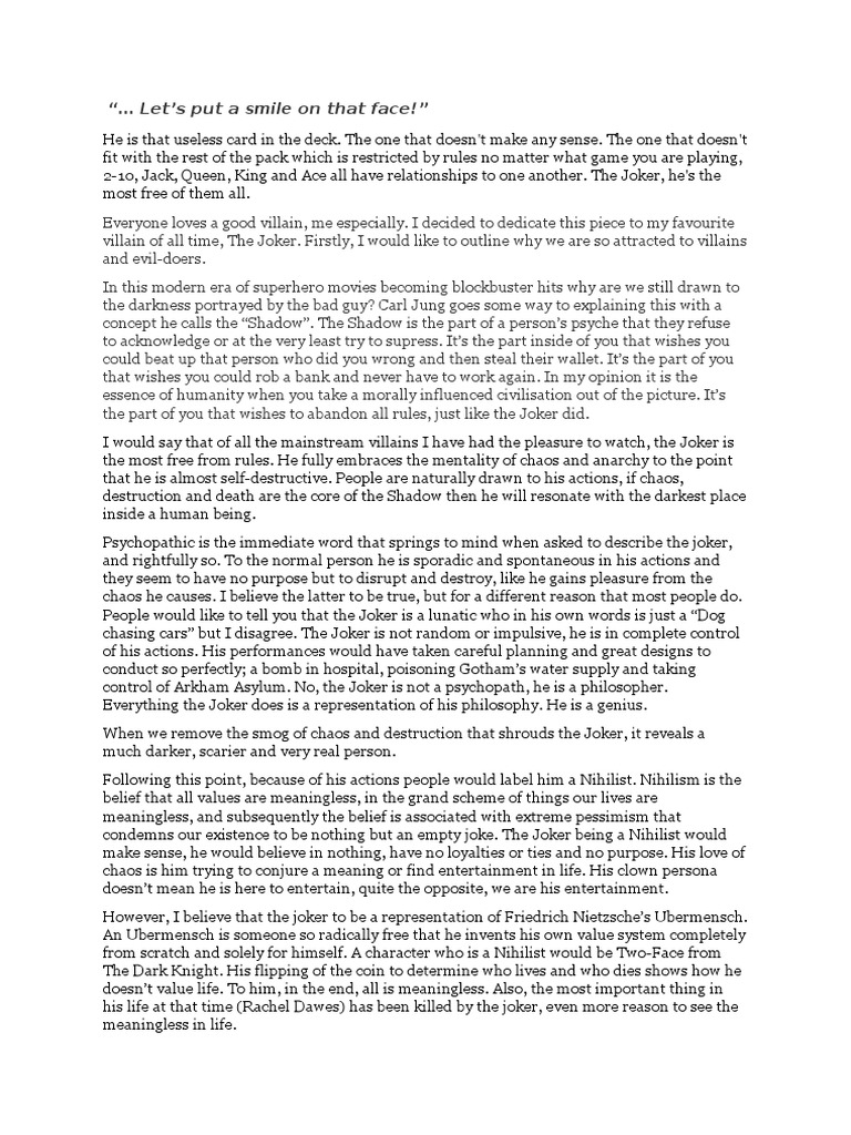 A Critical Analysis of The Joker | PDF | Nihilism | Batman