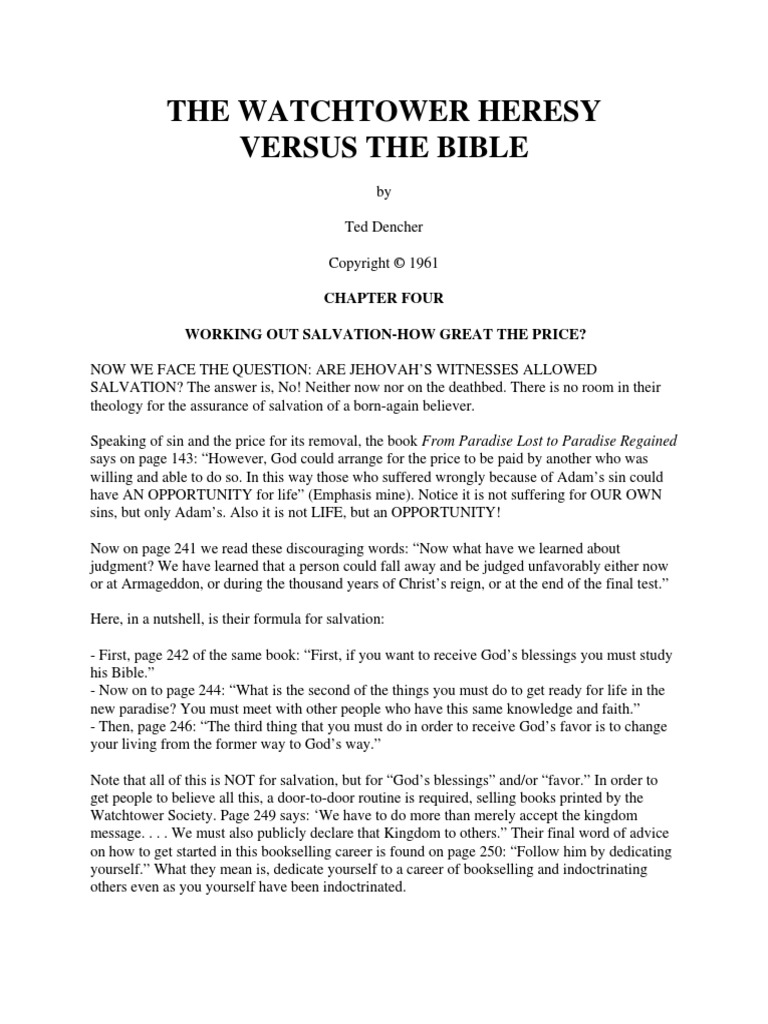 Dencher Watchtower Heresy 4 | PDF | Arianism | Salvation