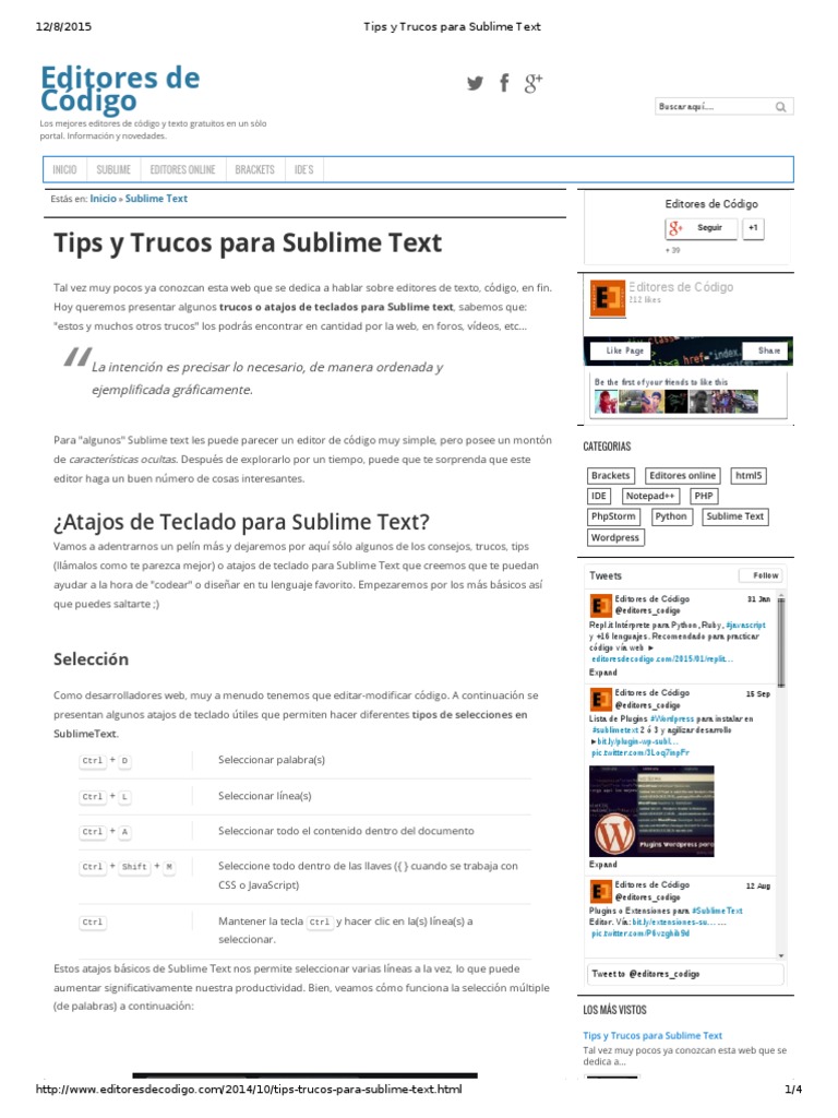 Tips y Trucos para Sublime Text | PDF | HTML | Entorno de desarrollo ...