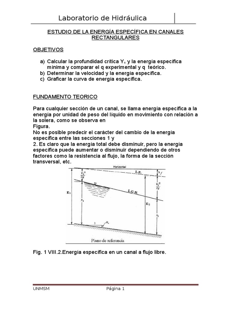 Energía Específica en Canales Rectangulares | PDF | Descarga ...