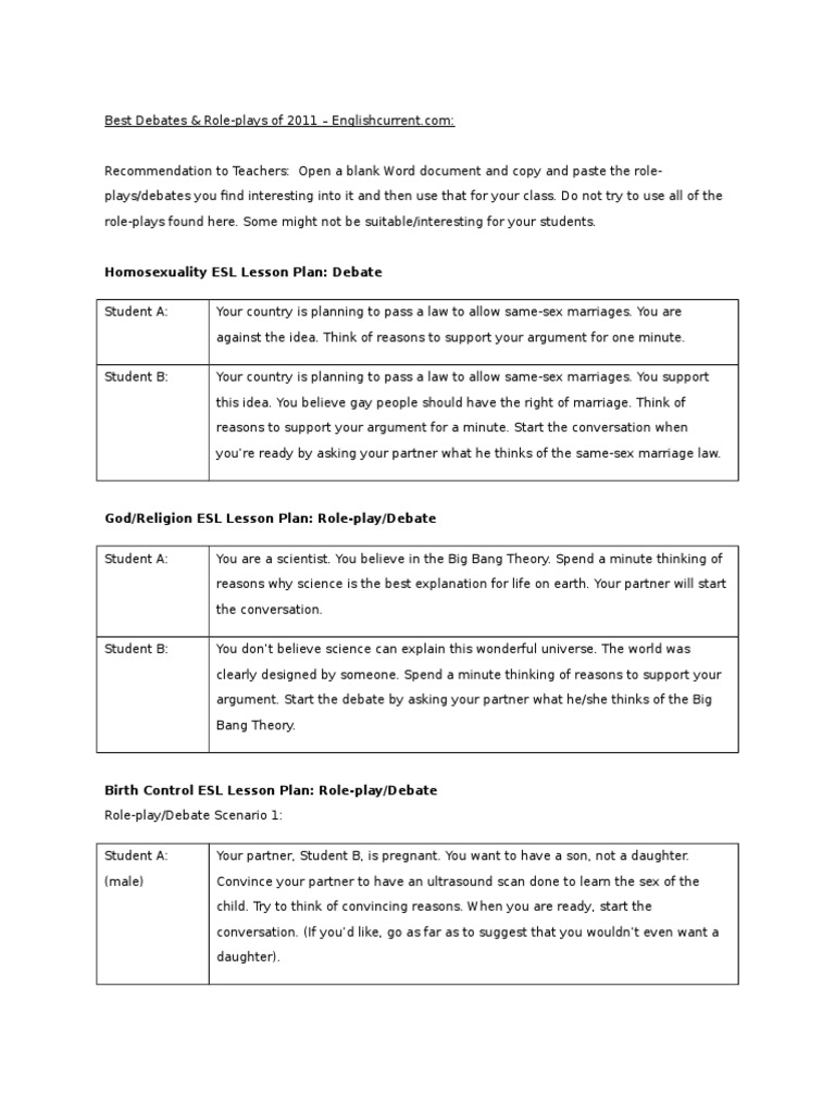 ESL Best Debate Role Play 2011 | Whistleblower | Lesson Plan