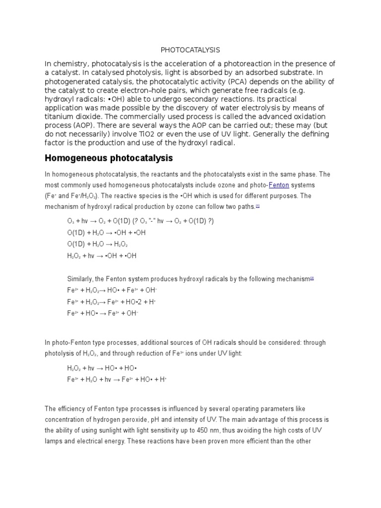 Homogeneous Photocatalysis: Fenton | PDF | Unit Processes | Industrial ...
