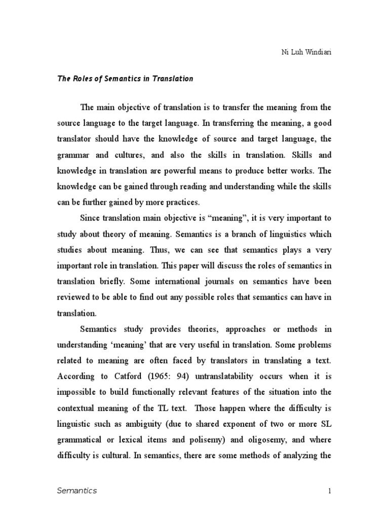 The Roles of Semantics in Translation | PDF | Semantics | Translations